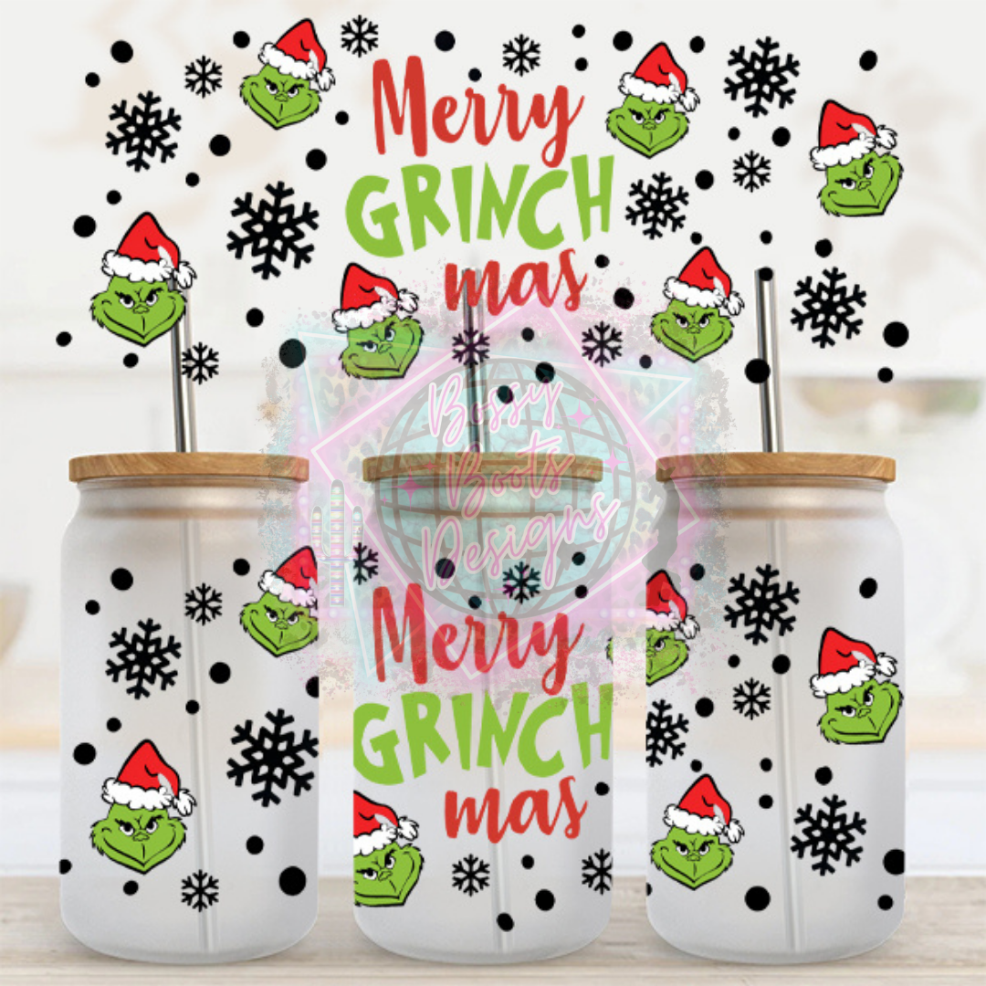 16oz UV DTF cup Wrap- Merry Grinchmas – BossyBootsDesigns