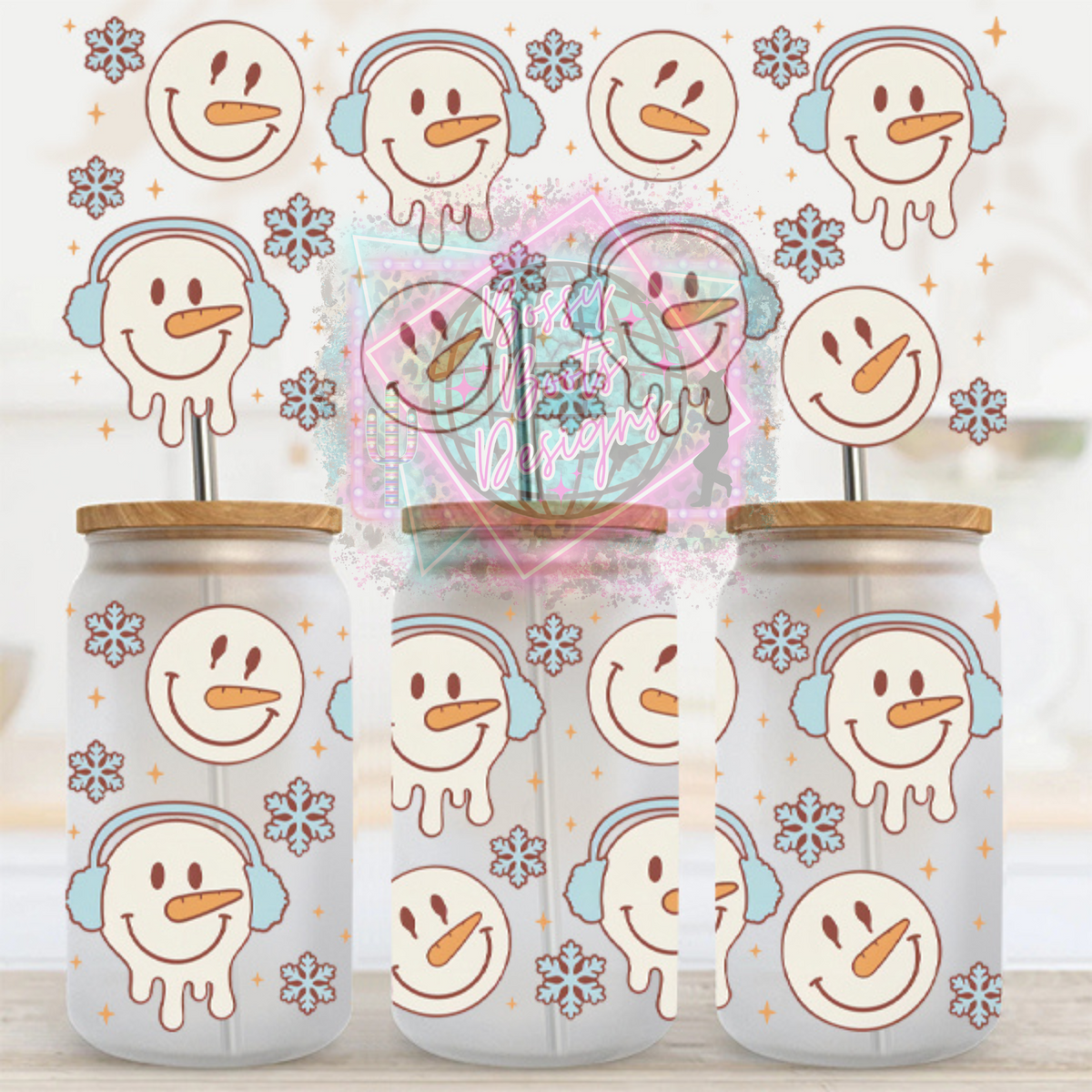 16oz UV DTF cup Wrap-Snowman – BossyBootsDesigns