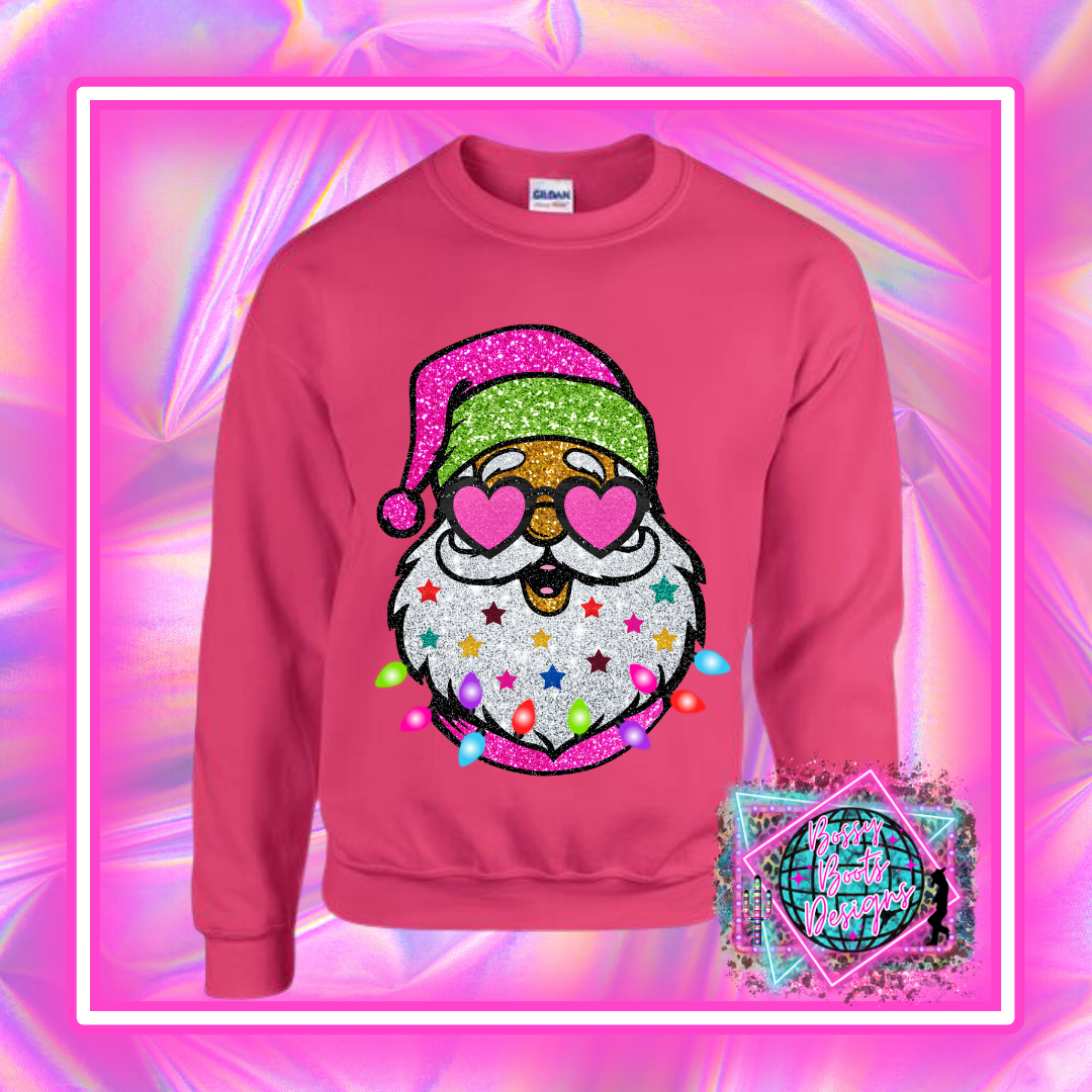 Faux Glitter Santa DTF Sweatshirt – BossyBootsDesigns