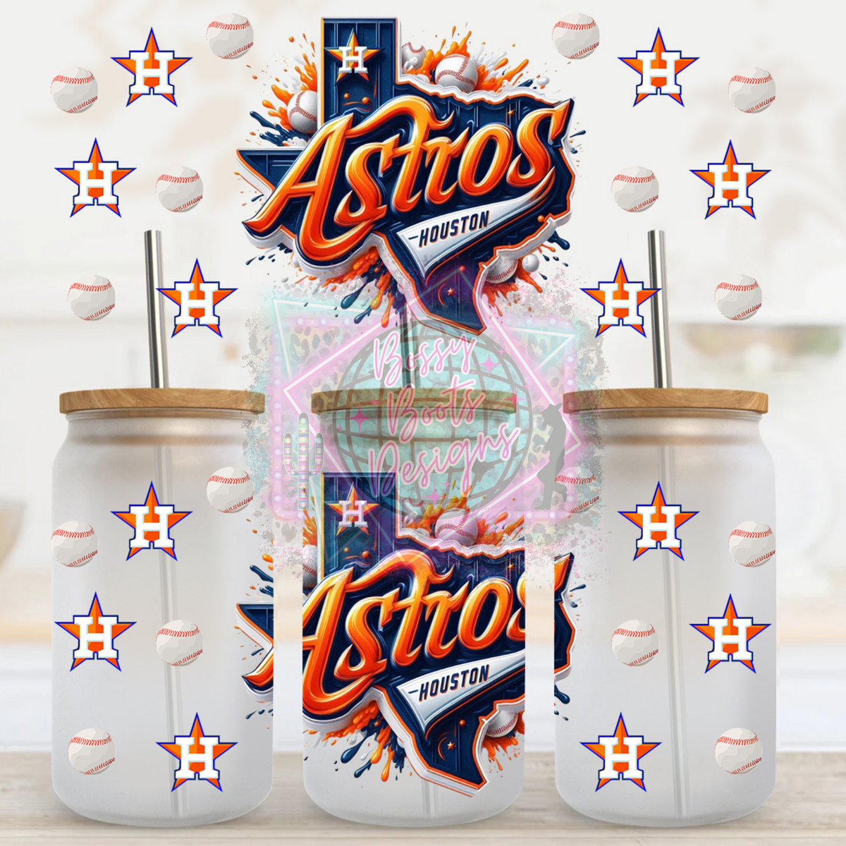 16oz UV DTF cup Wrap- BBall Astros (Exclusive) – BossyBootsDesigns