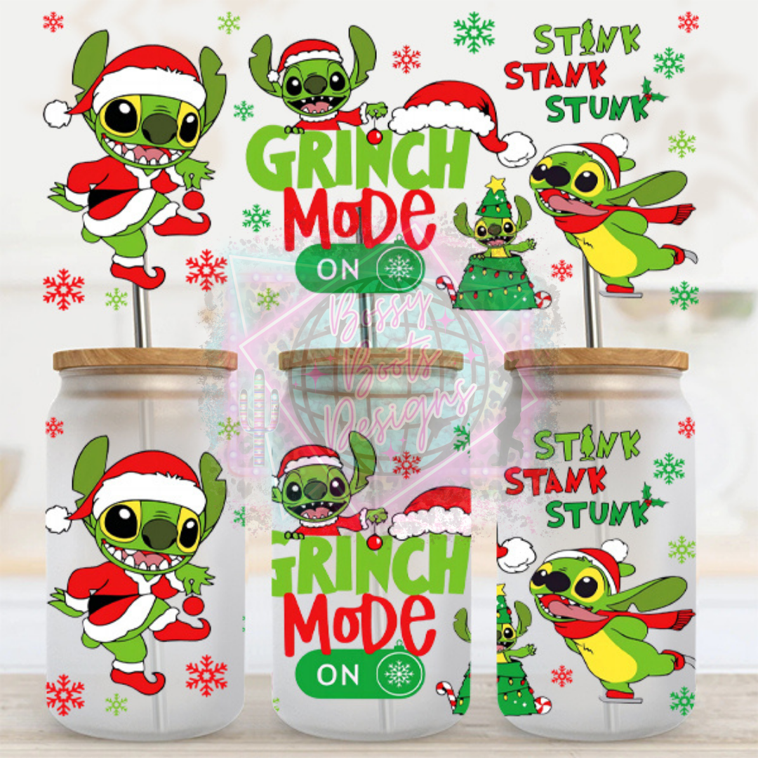 16oz UV DTF cup Wrap- Grinch Mode On – BossyBootsDesigns