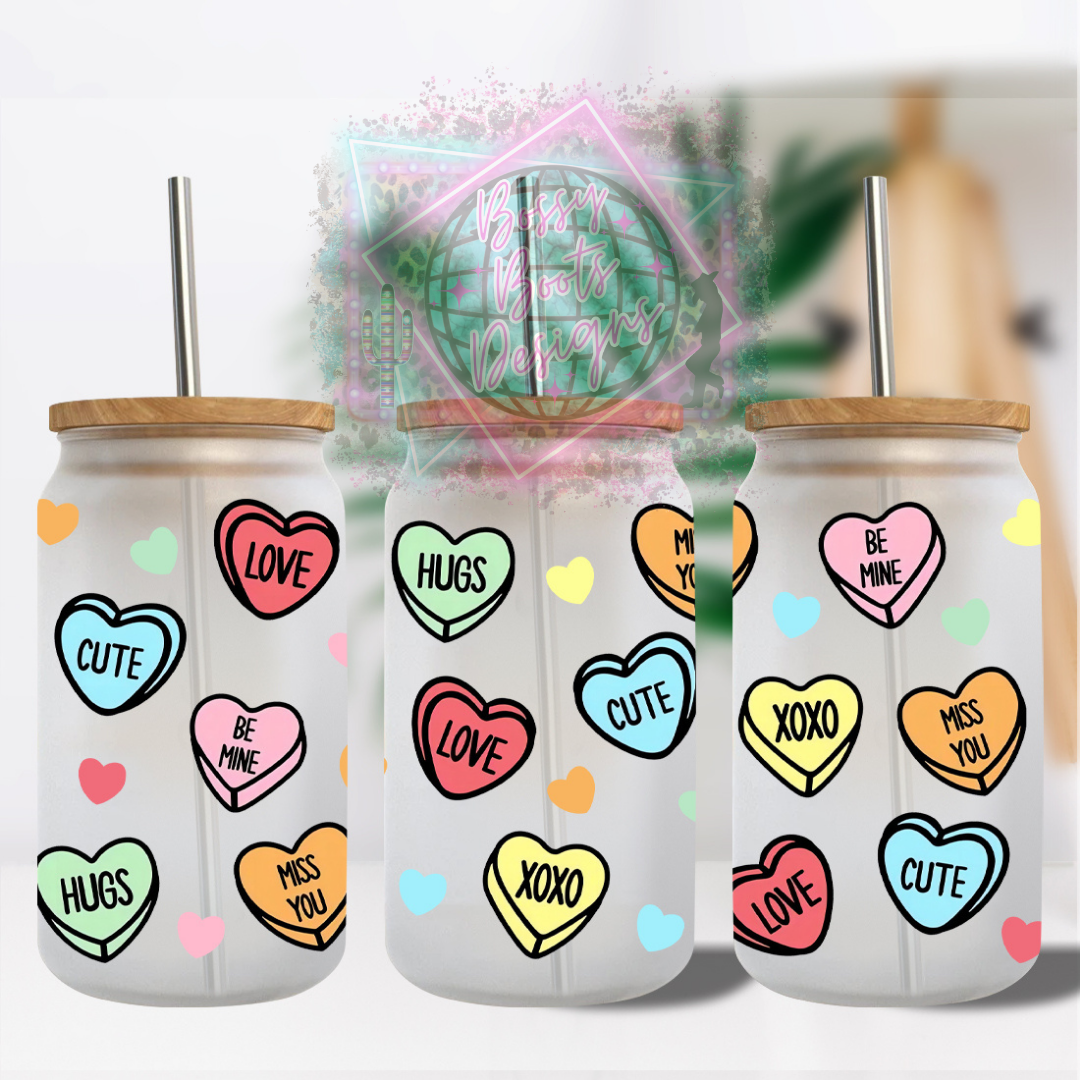 Convo Hearts 16oz Glass Can – BossyBootsDesigns