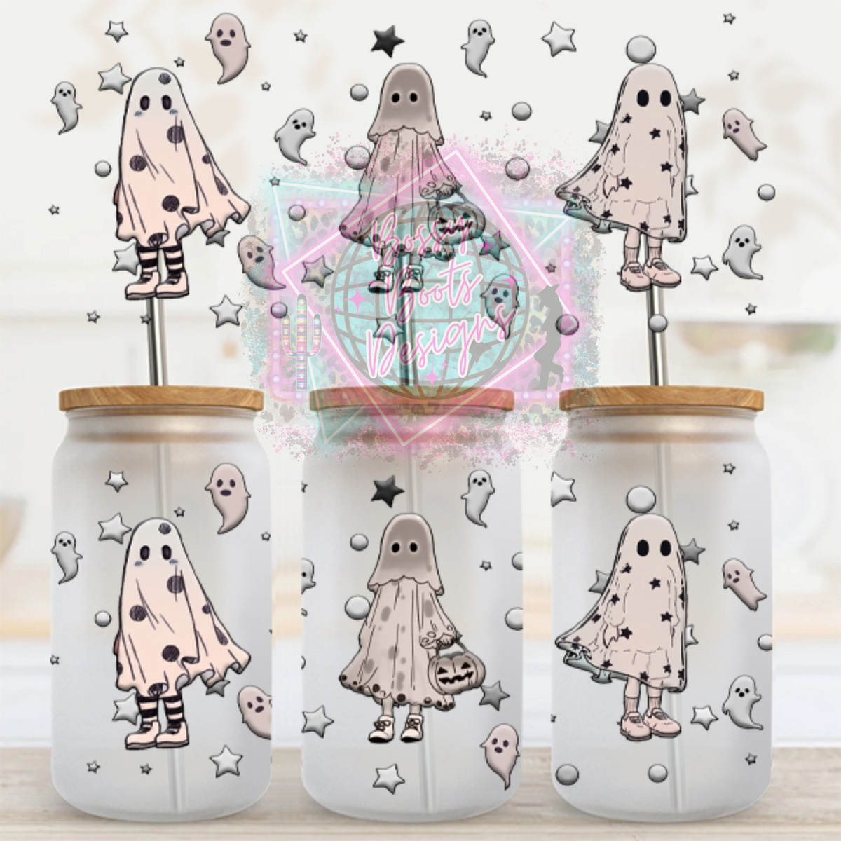 16oz UV DTF Cup Wrap- Ghost Kids – BossyBootsDesigns