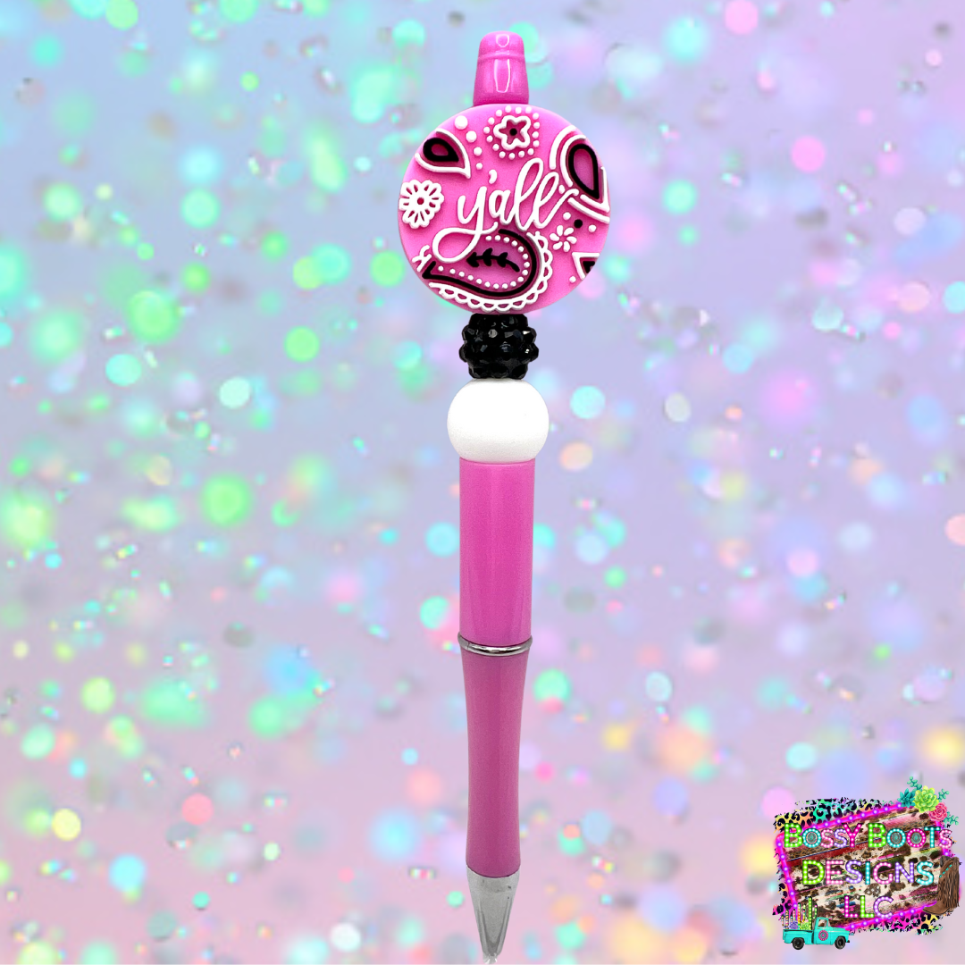 Pink Y'all Refillable Beaded Pen – BossyBootsDesigns