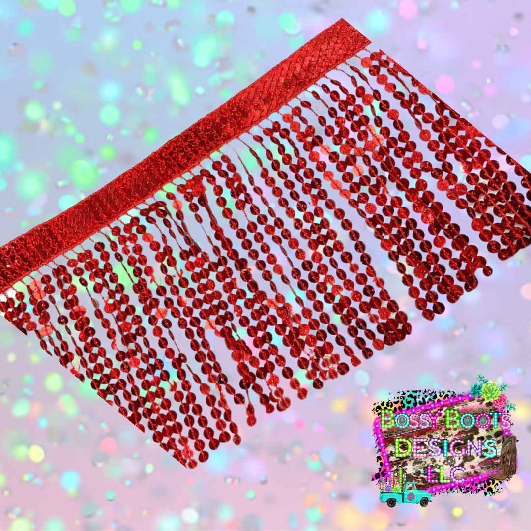 (6”) Holographic Red Sequin Fringe – BossyBootsDesigns